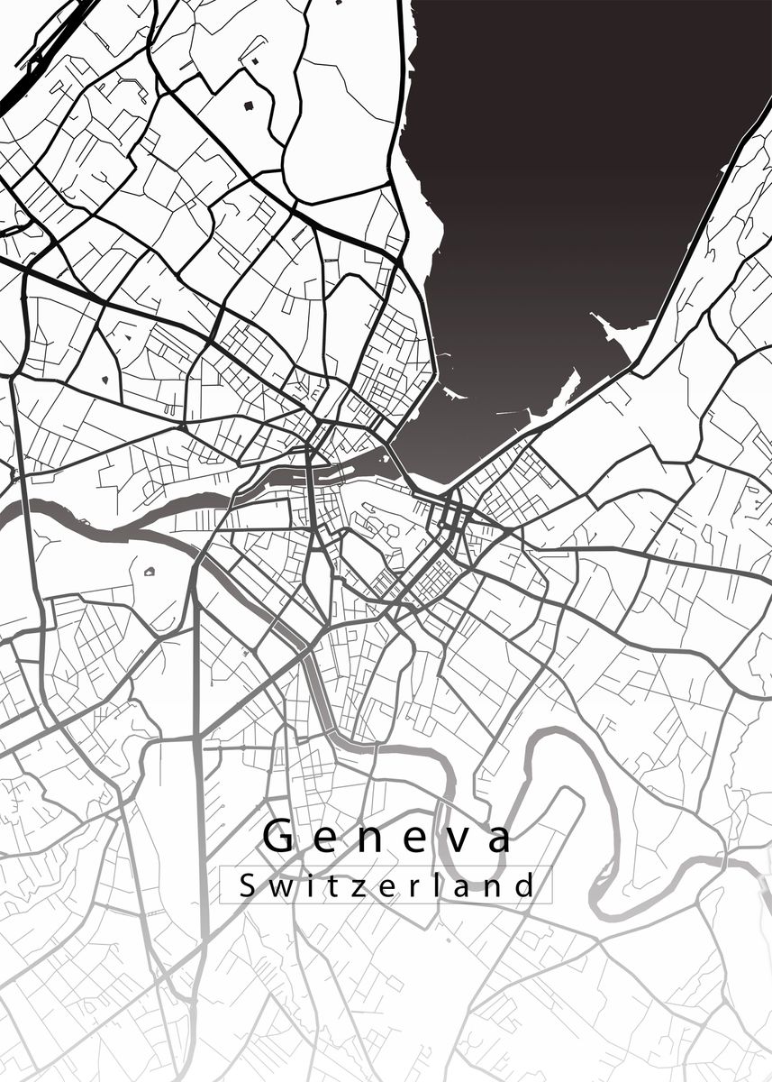 'Geneva City Map' Poster, picture, metal print, paint by Mapique | Displate
