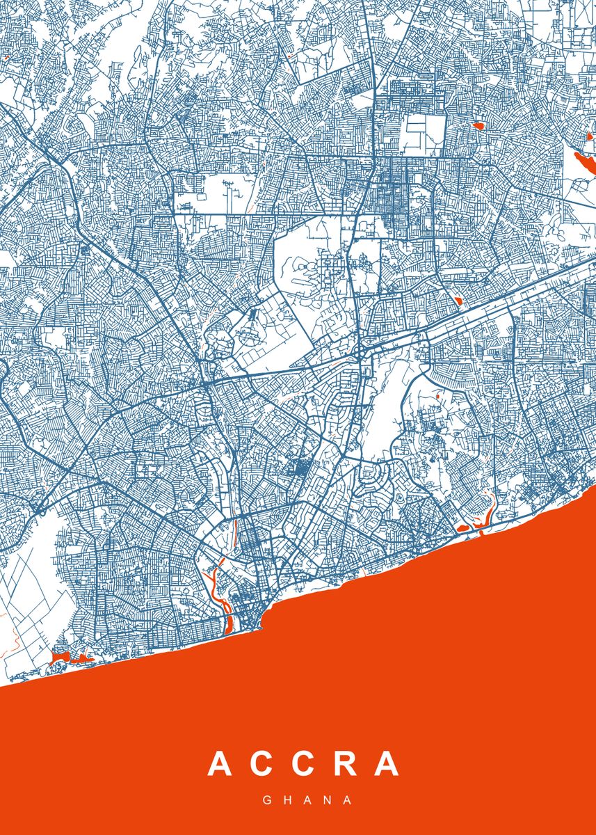 'ACCRA Map GHANA' Poster, picture, metal print, paint by UrbanMaps ...