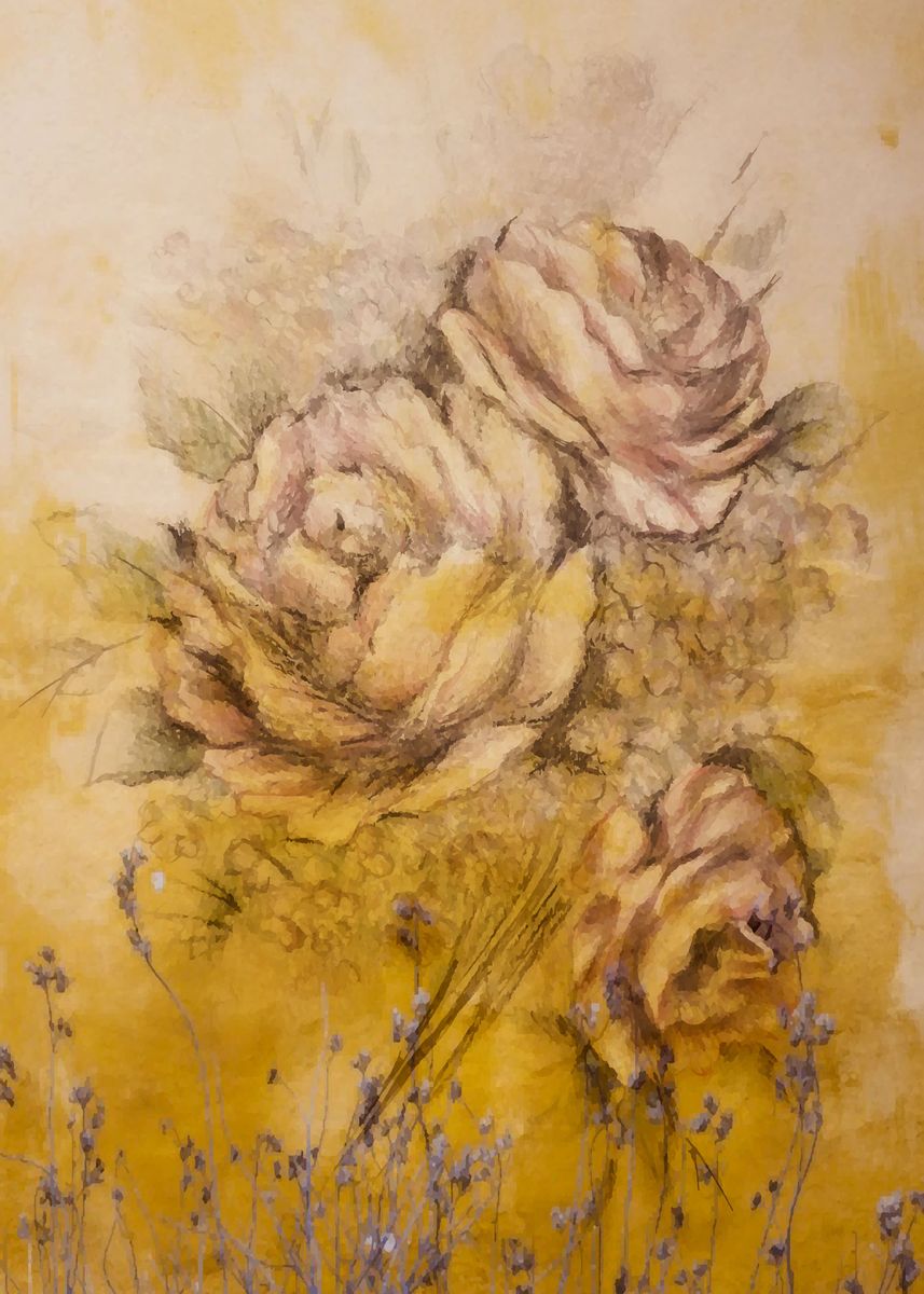 'Vintage countryside roses' Poster by Edy Art Space | Displate