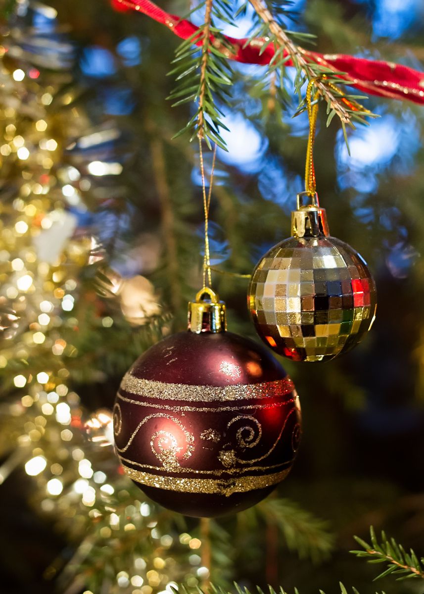 'Two Christmas Baubles' Poster, picture, metal print, paint by Jukka ...