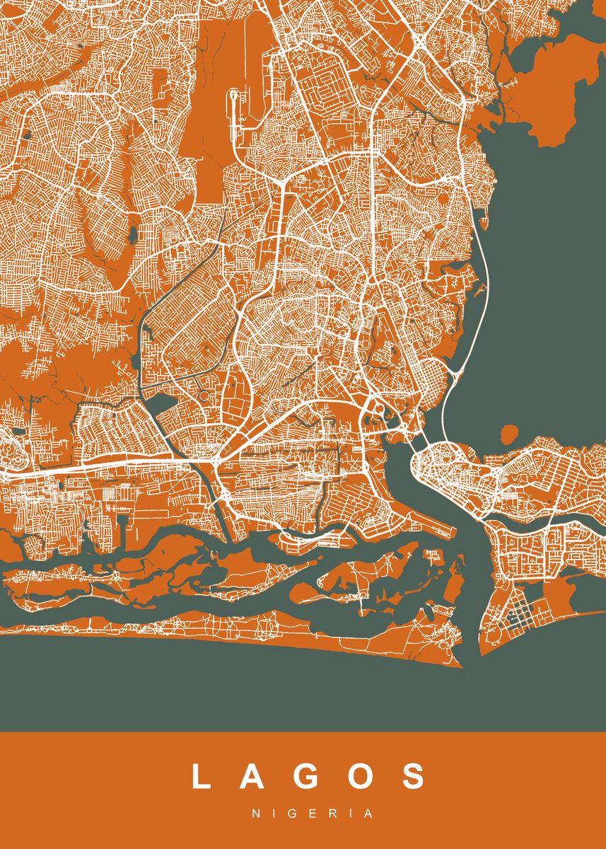 'LAGOS Map NIGERIA' Poster, picture, metal print, paint by UrbanMaps ...