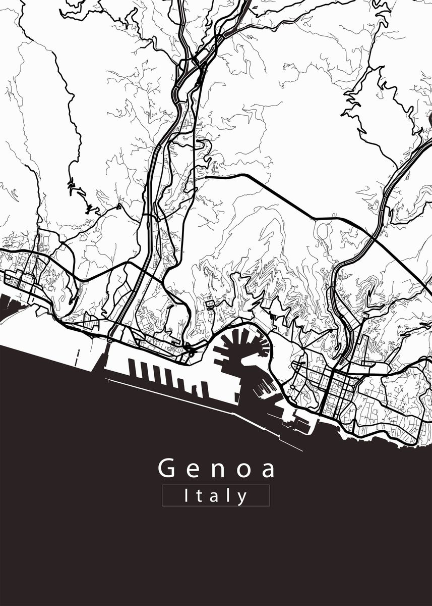 'Genoa City Map' Poster, picture, metal print, paint by Mapique | Displate