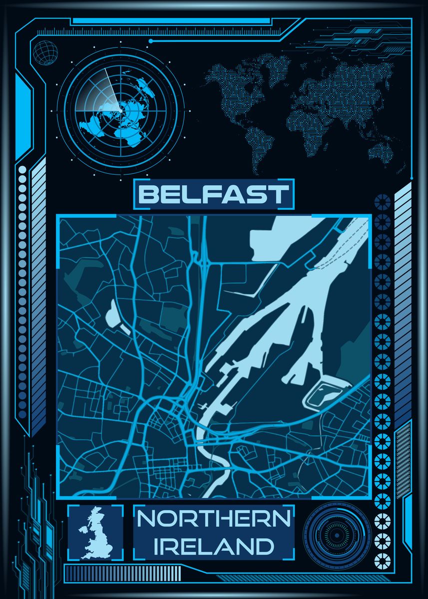 'Belfast Map United Kingdom' Poster, picture, metal print, paint by ...