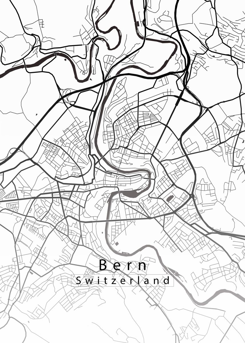 'Bern City Map' Poster, picture, metal print, paint by Mapique | Displate
