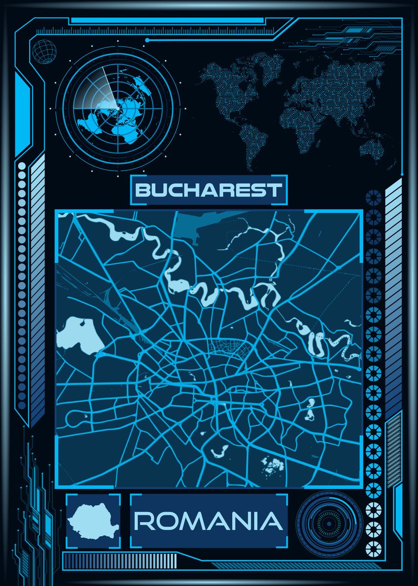 'Bucharest Map Romania' Poster, picture, metal print, paint by Artistic ...