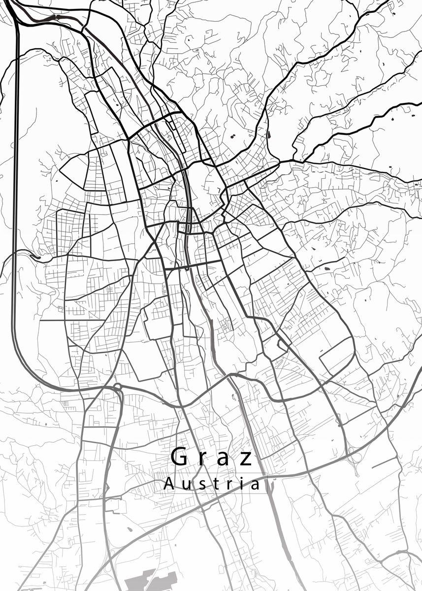'Graz City Map' Poster, picture, metal print, paint by Mapique | Displate
