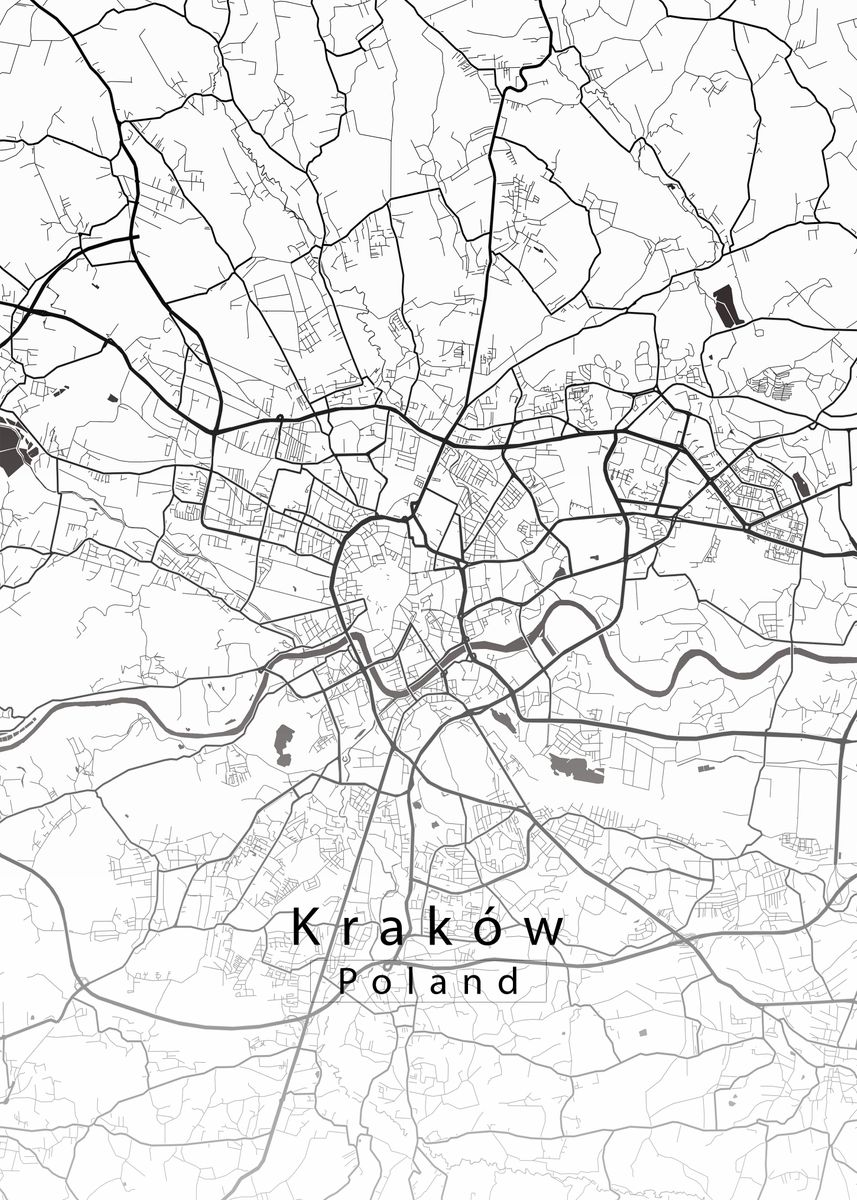 'Krakow City Map' Poster, picture, metal print, paint by Mapique | Displate