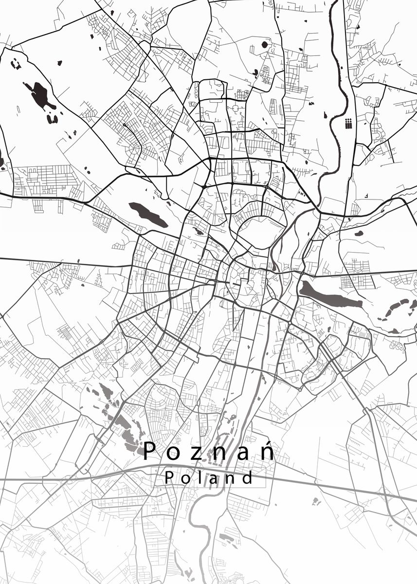 'Poznan City Map' Poster, picture, metal print, paint by Mapique | Displate