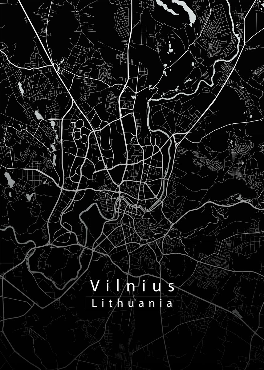 'Vilnius City Map' Poster, picture, metal print, paint by Mapique ...