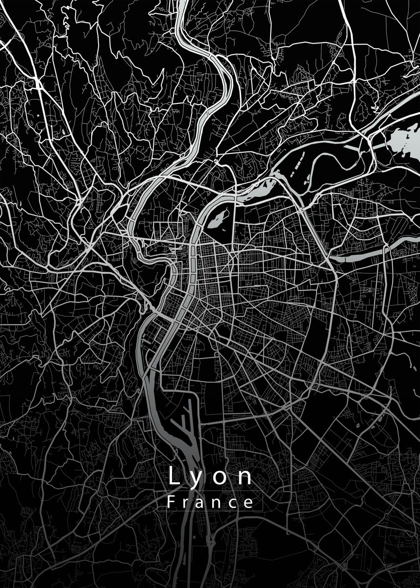 'Lyon City Map' Poster, picture, metal print, paint by Robin Niemczyk ...