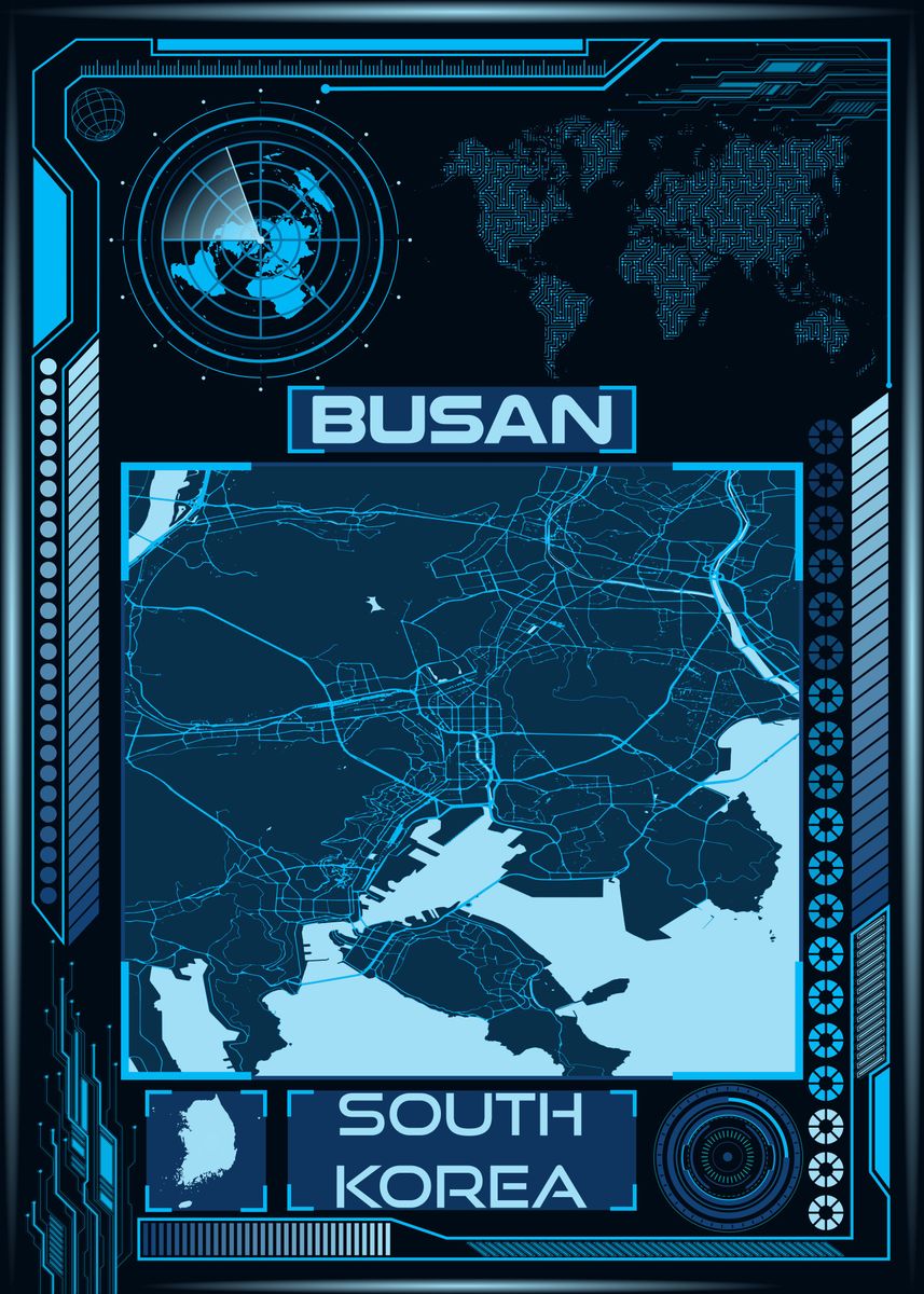 'BUSAN MAP SOUTH KOREA' Poster by Artistic Paradigms | Displate