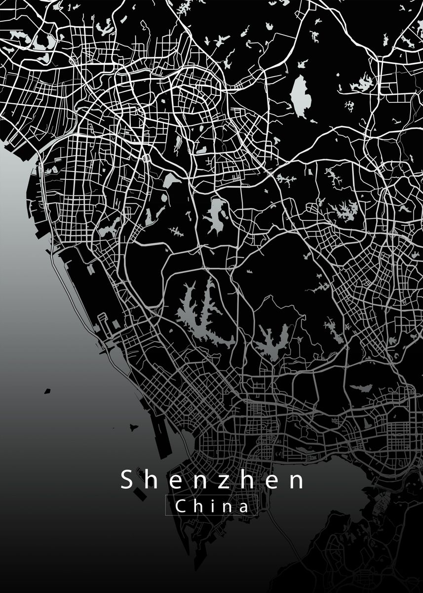 'Shenzhen City Map' Poster, picture, metal print, paint by Robin ...
