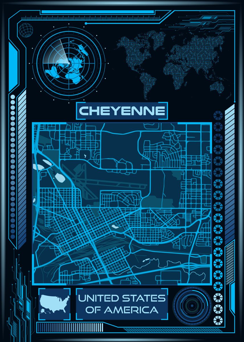 'CHEYENNE MAP USA' Poster, picture, metal print, paint by Artistic ...