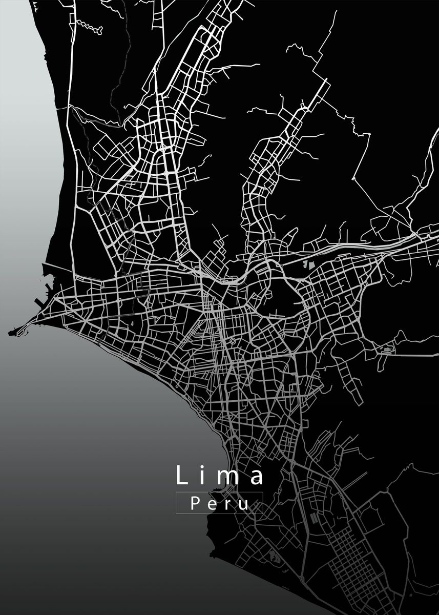 'Lima City Map' Poster, picture, metal print, paint by Mapique | Displate