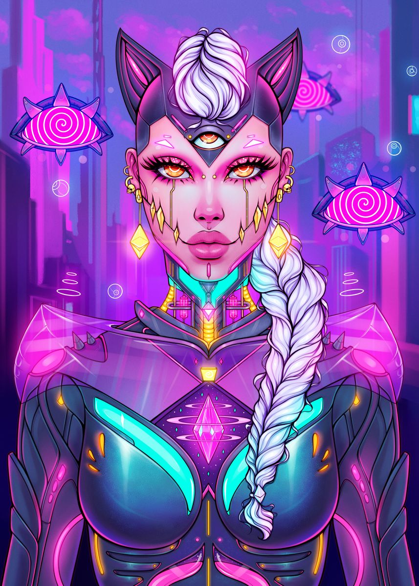 'Cyber Kitty' Poster, picture, metal print, paint by Meowgress | Displate