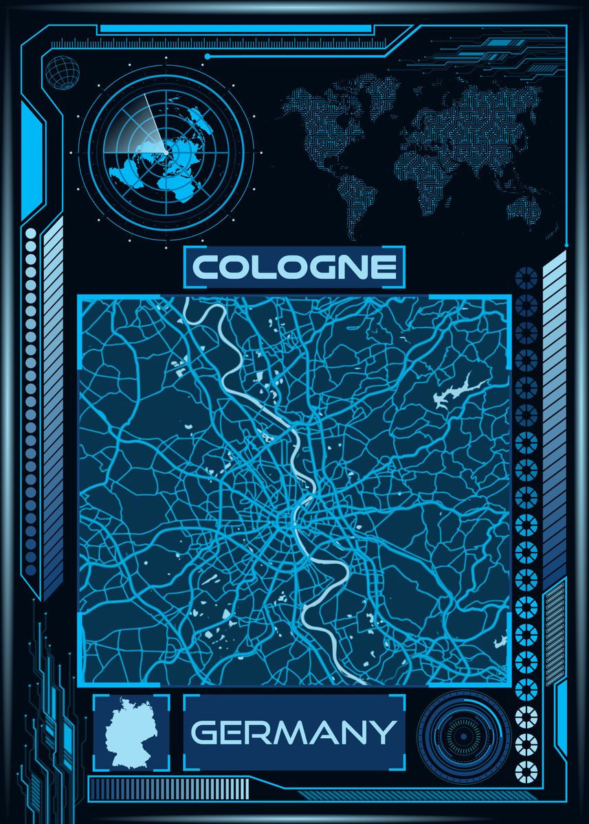 'COLOGNE MAP GERMANY' Poster by Artistic Paradigms | Displate