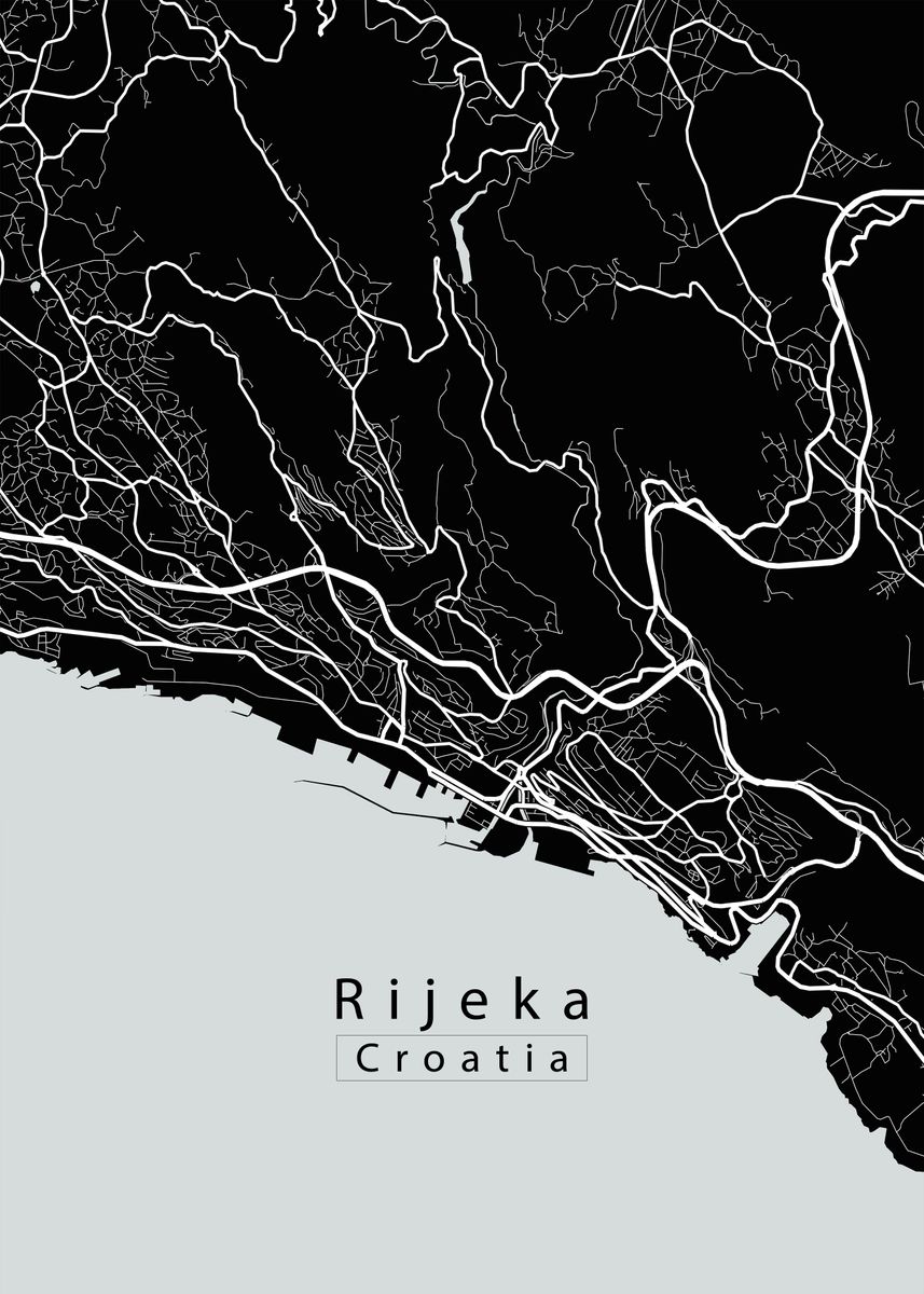 'Rijeka City Map' Poster, picture, metal print, paint by Mapique | Displate