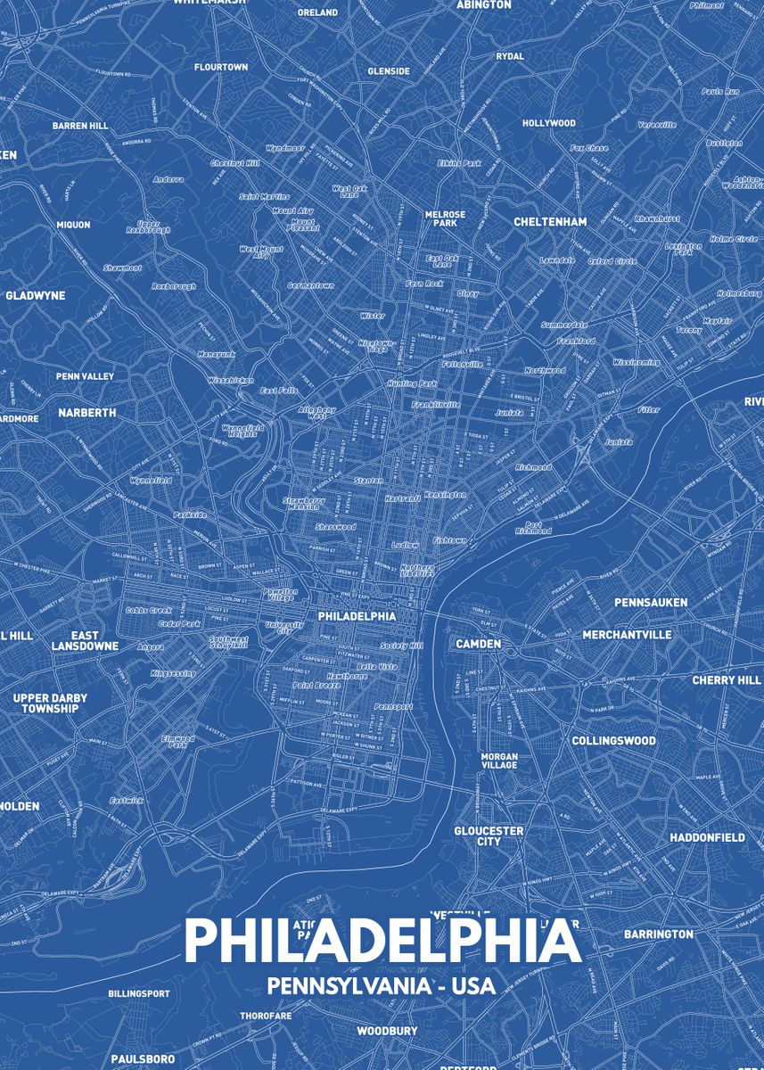 'Philadelphia city map' Poster, picture, metal print, paint by Ricardo ...