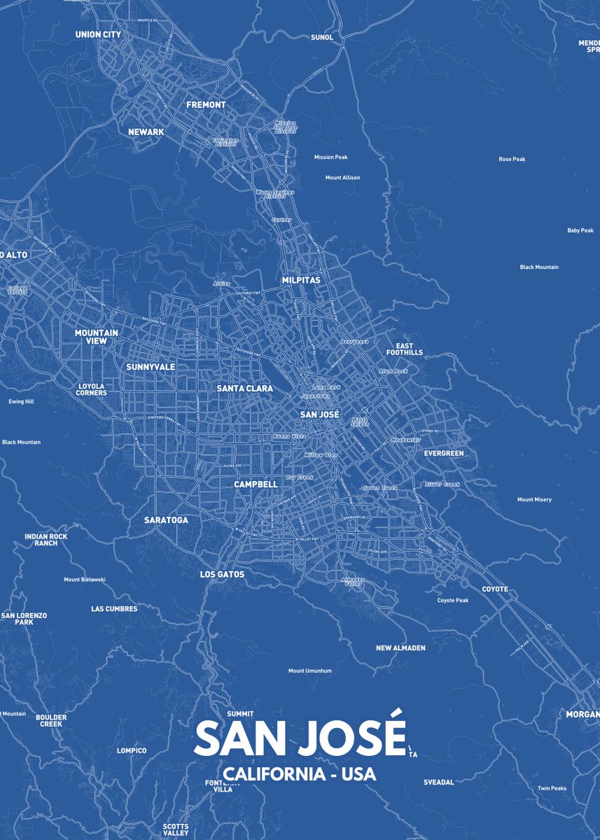 'San Jose city map' Poster, picture, metal print, paint by Ricardo ...