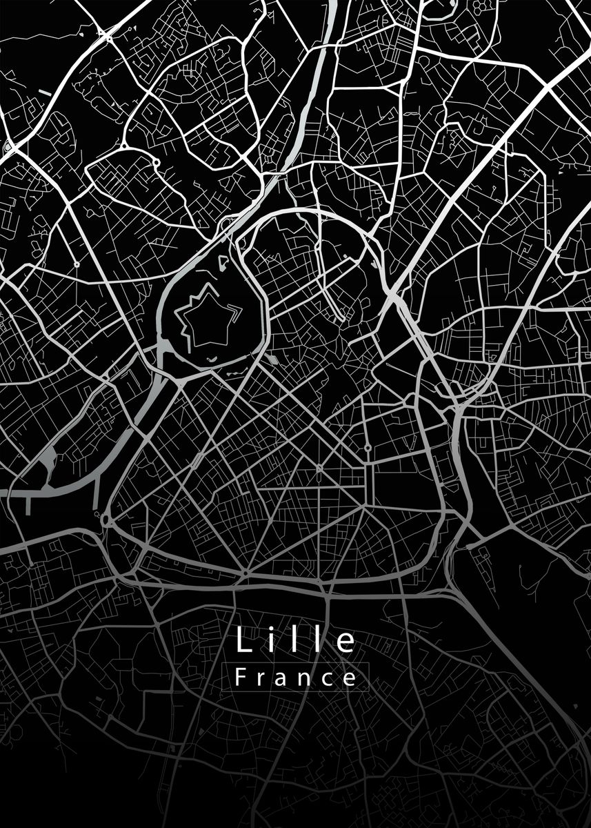 'Lille City Map' Poster, picture, metal print, paint by Robin Niemczyk ...