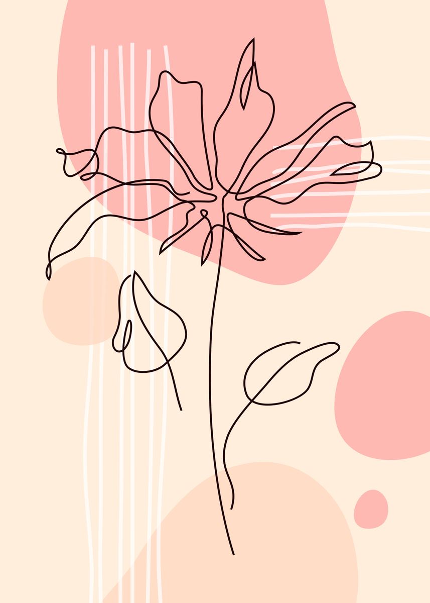 'One Line art Pink flower' Poster, picture, metal print, paint by Human ...