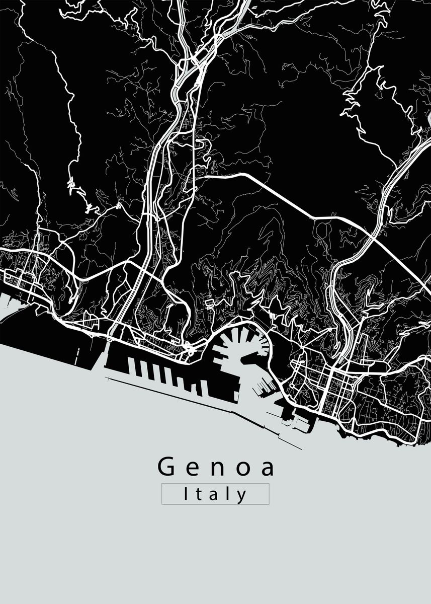 'Genoa City Map' Poster, picture, metal print, paint by Mapique | Displate