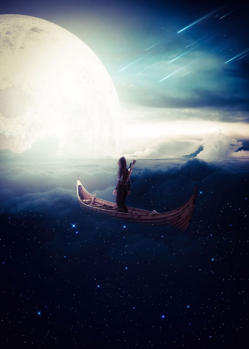 'Elf on sea of stars clouds' Poster, picture, metal print, paint by Gen ...