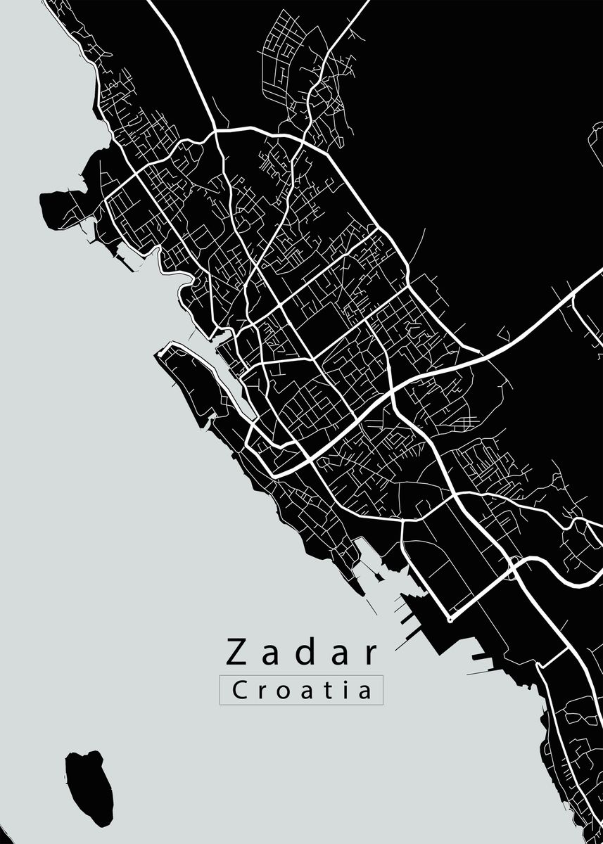 'Zadar City Map' Poster, picture, metal print, paint by Robin Niemczyk ...