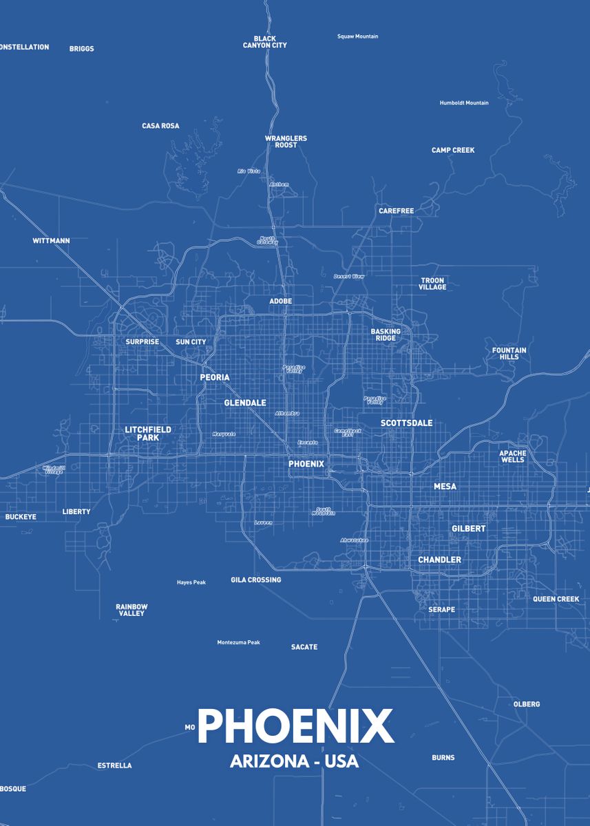 'Phoenix city map' Poster, picture, metal print, paint by Ricardo Costa ...