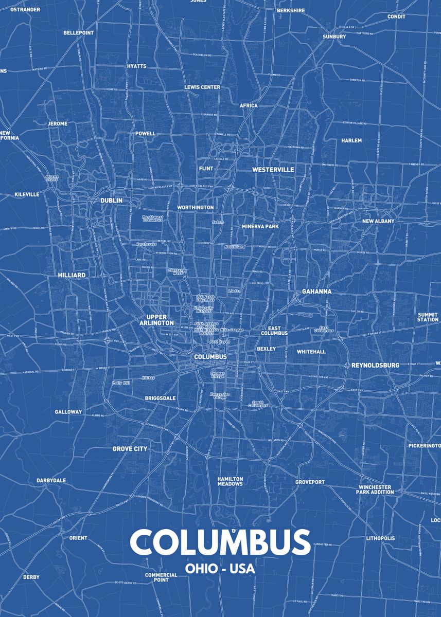 'Columbus city map poster' Poster, picture, metal print, paint by ...