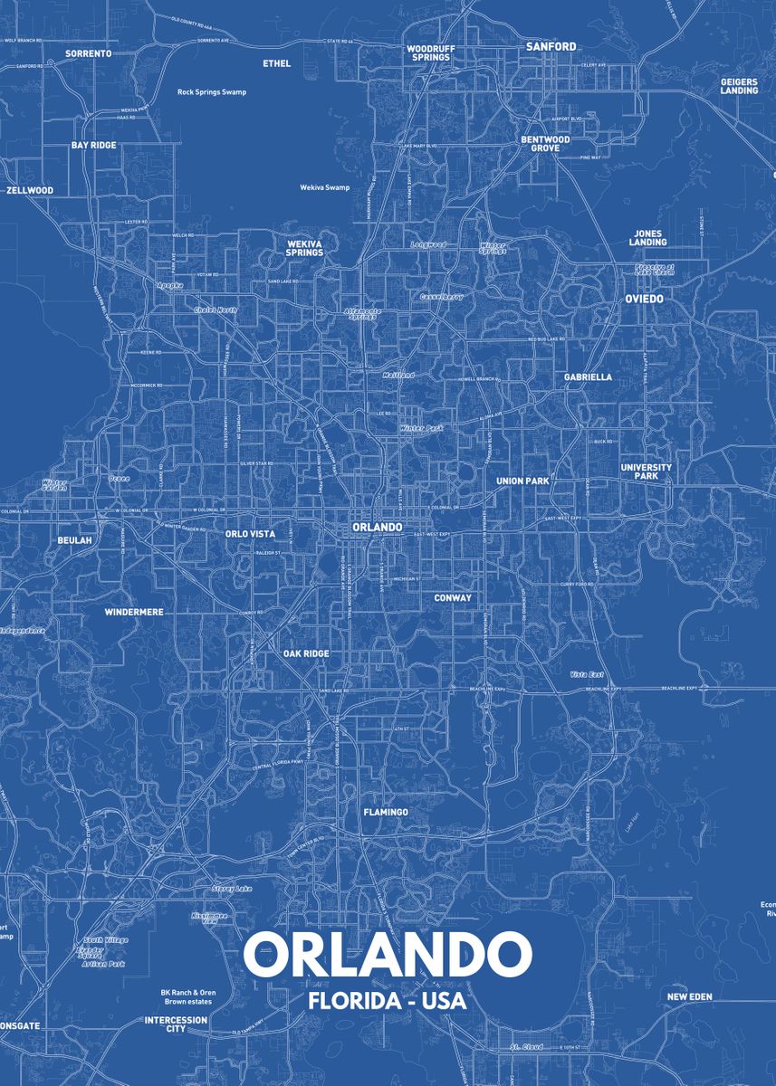 'Orlando city map poster' Poster, picture, metal print, paint by ...