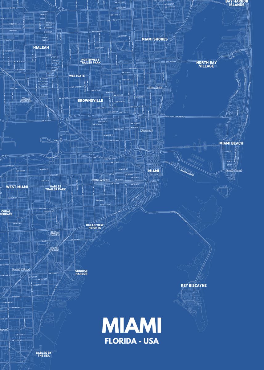 'Miami city map poster' Poster, picture, metal print, paint by Ricardo ...