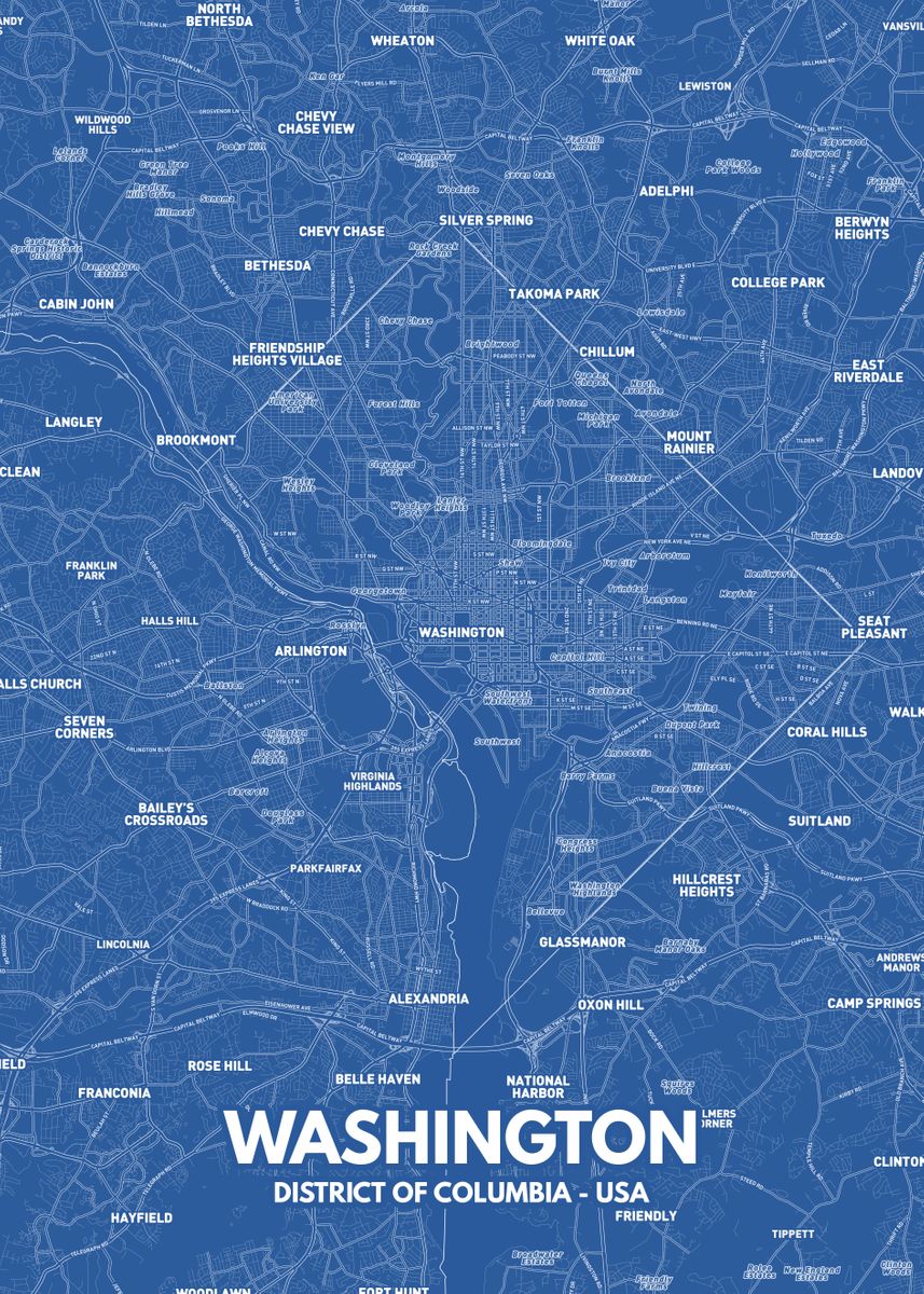 'Washington city map poster' Poster, picture, metal print, paint by ...
