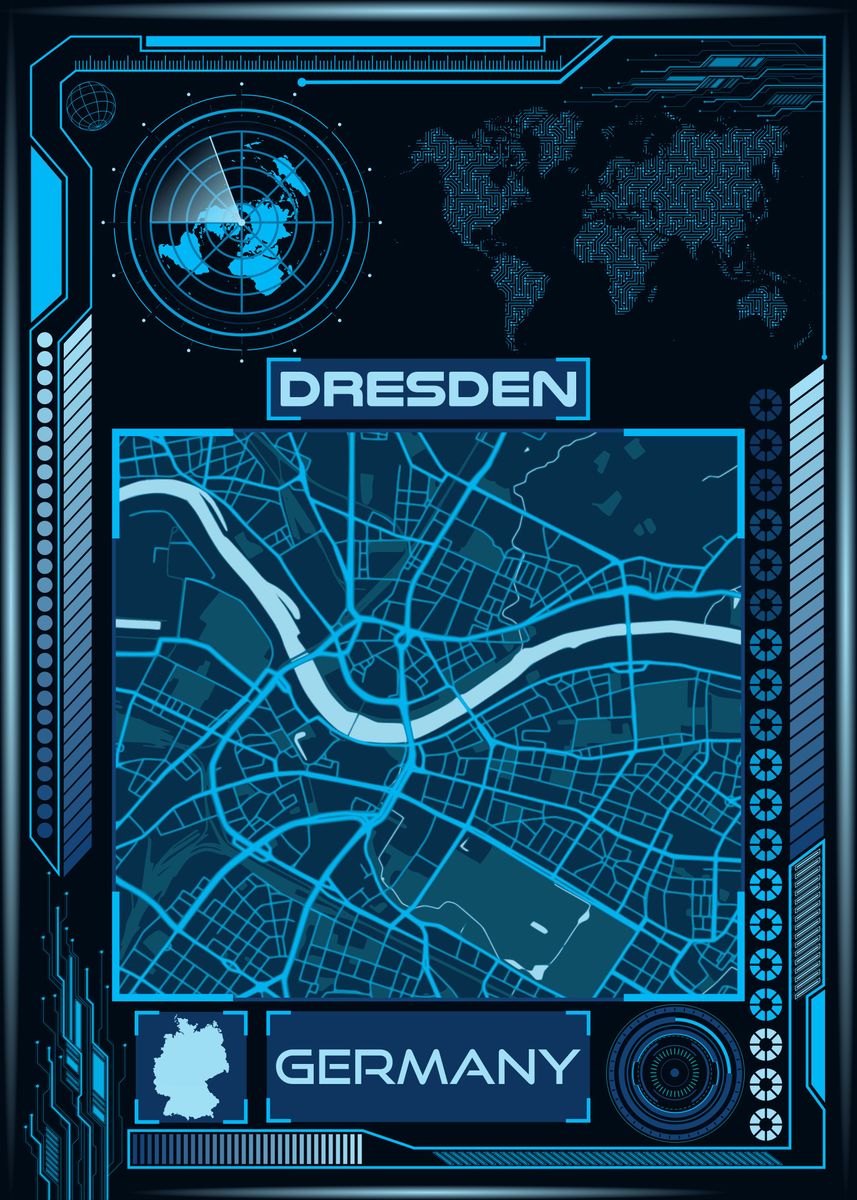 'DRESDEN MAP GERMANY' Poster, picture, metal print, paint by Artistic ...