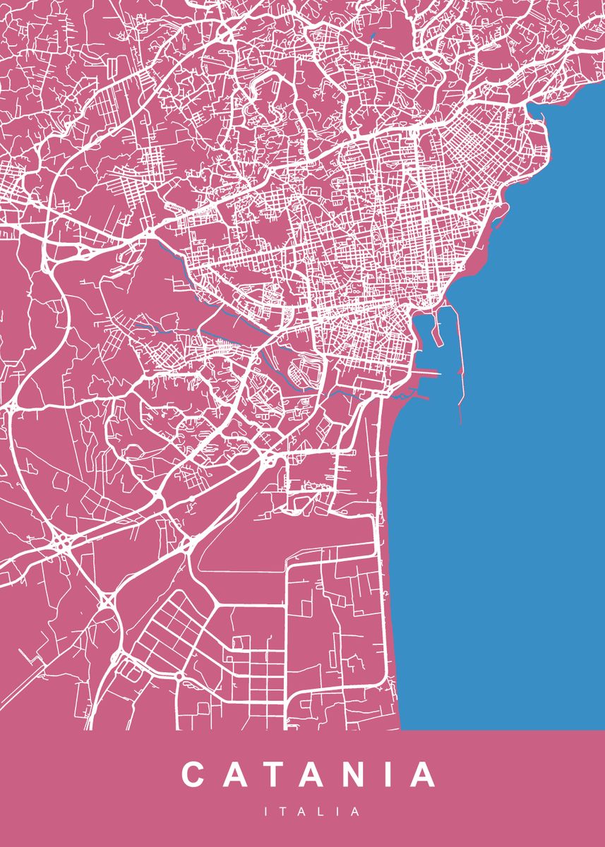 'CATANIA Map ITALY' Poster, picture, metal print, paint by UrbanMaps ...