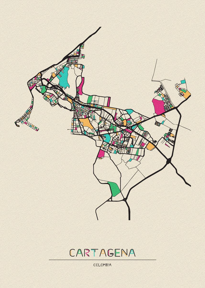 'Cartagena Map' Poster, picture, metal print, paint by Deniz A. | Displate