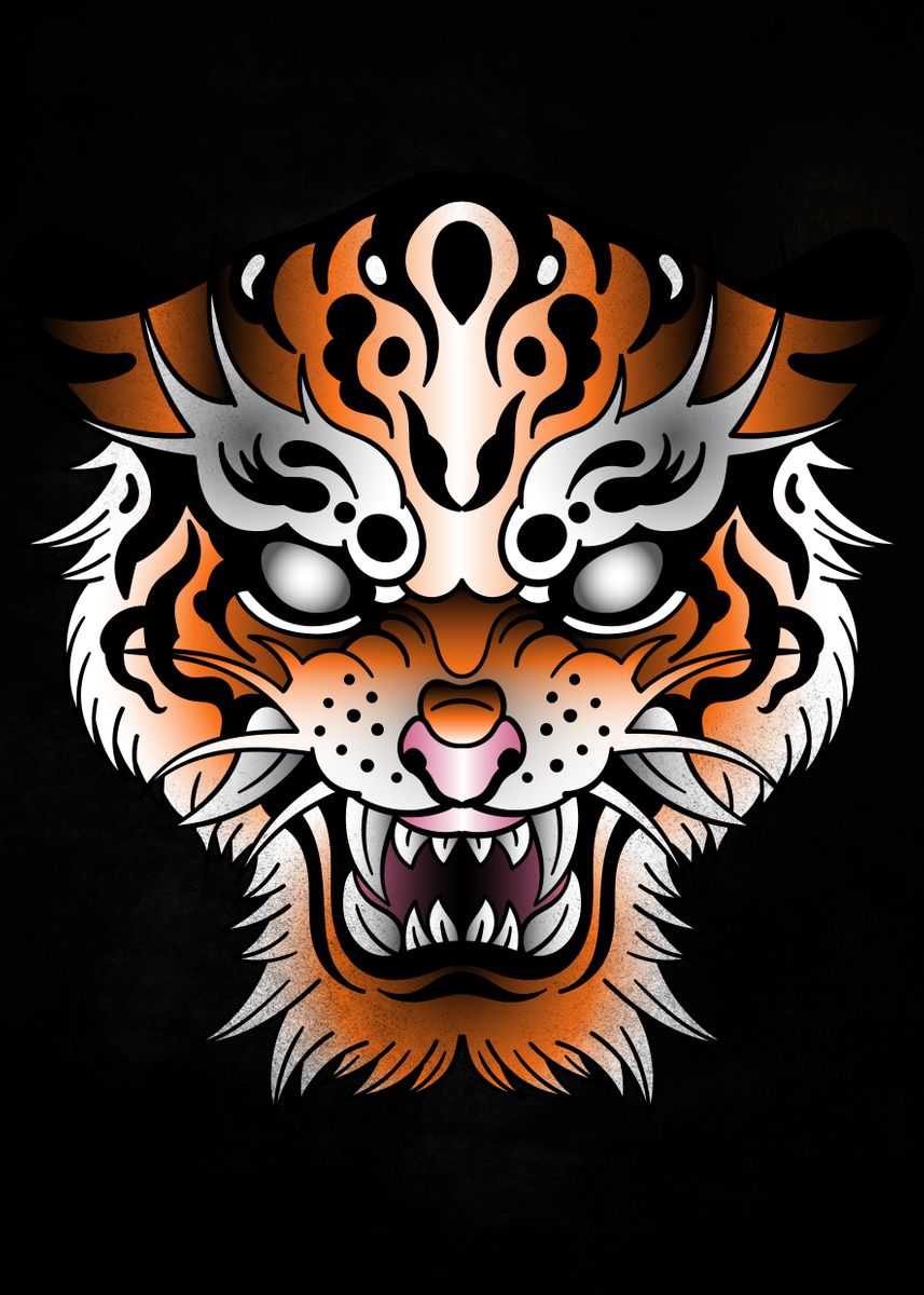 'neo traditional tiger' Poster, picture, metal print, paint by almost ...