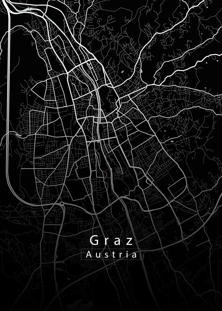 'Graz City Map' Poster, picture, metal print, paint by Mapique | Displate
