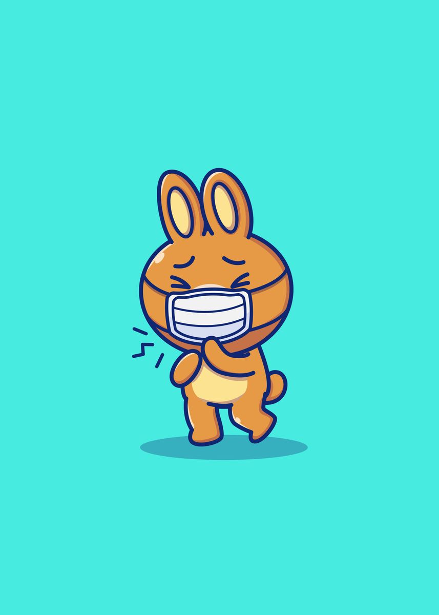 'Cute Rabbit Wearing Mask' Poster, picture, metal print, paint by ...