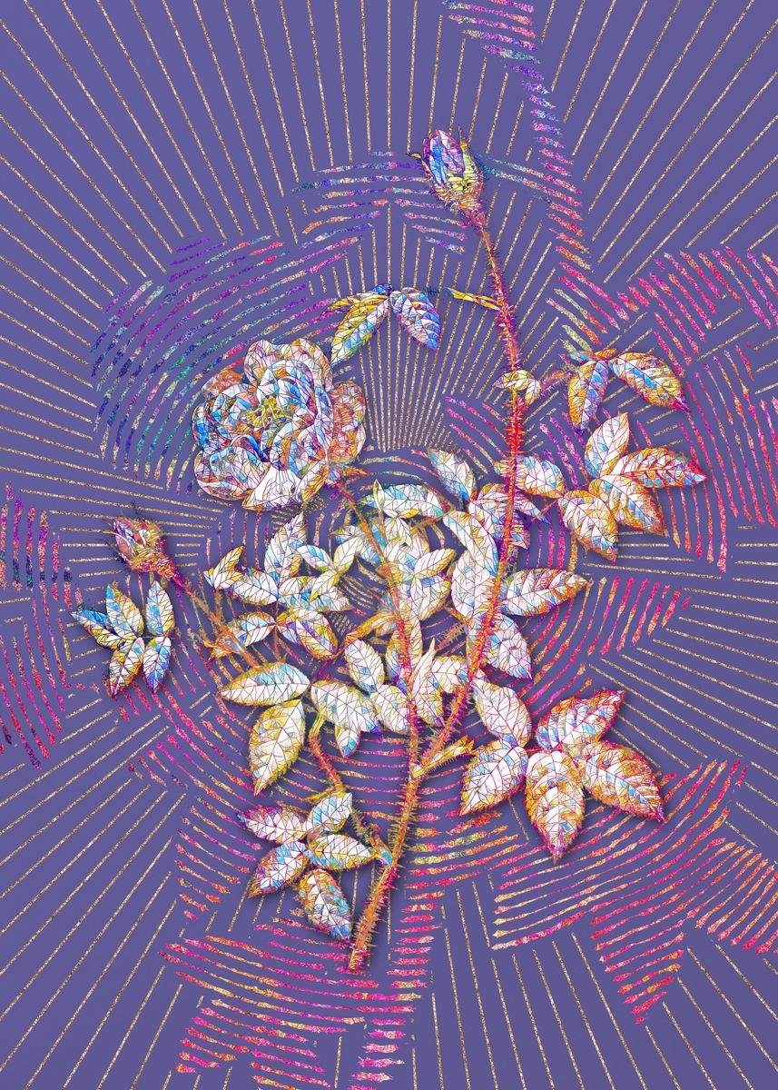 'Blooming Moss Rose Mosaic' Poster, picture, metal print, paint by Holy ...