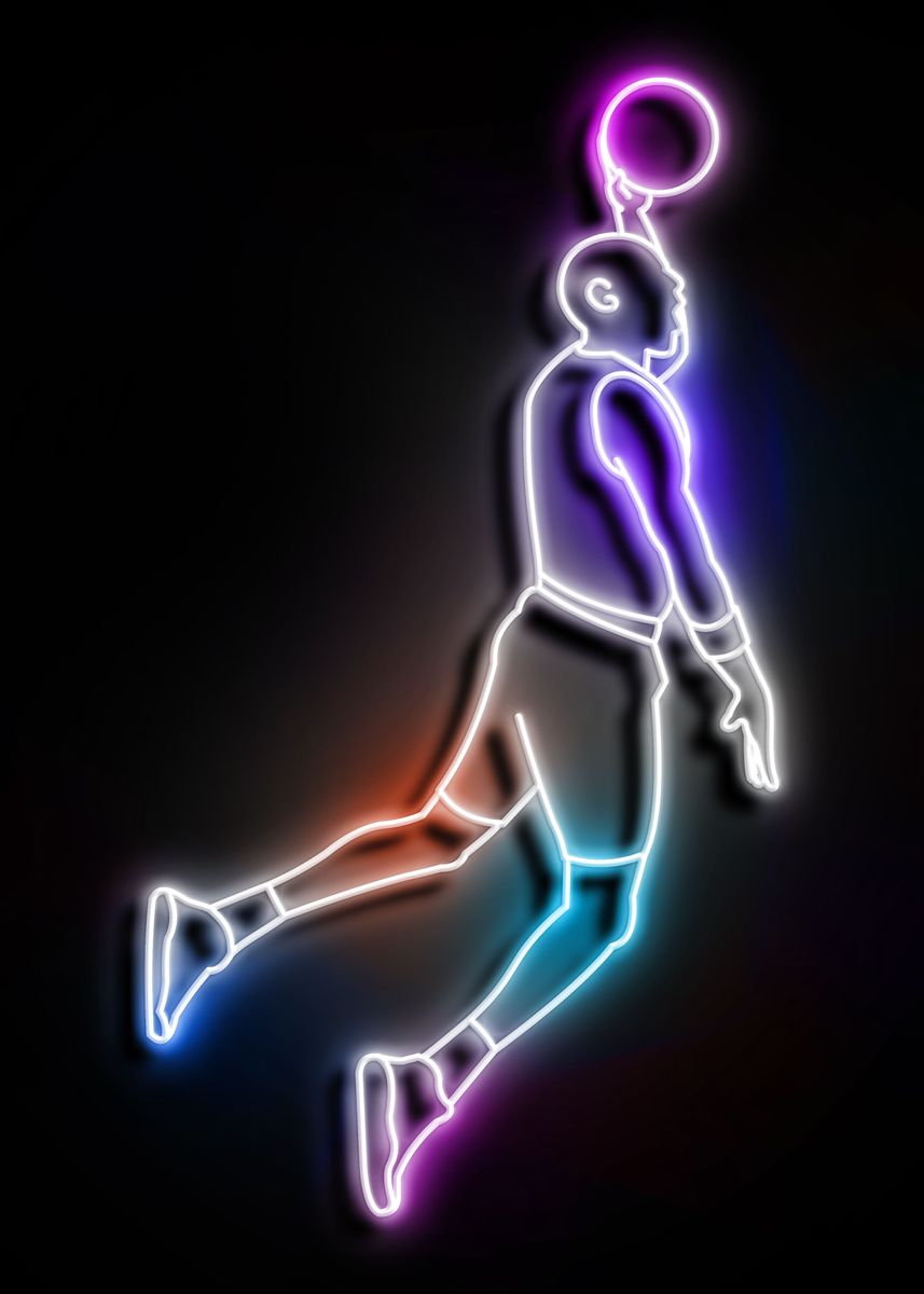 'basketballers neon art' Poster, picture, metal print, paint by Izmo ...