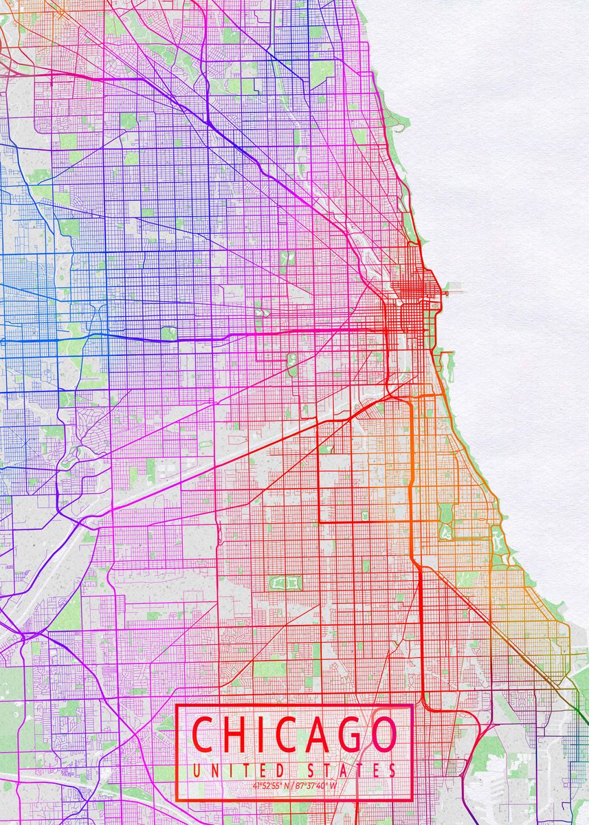 'Chicago City Map Colorful' Poster, picture, metal print, paint by ...