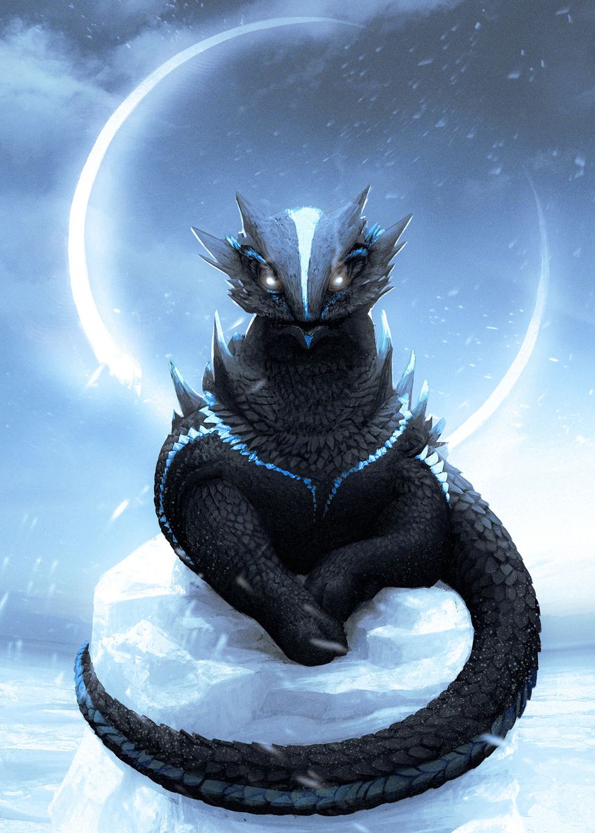 'Ice Dragon' Poster, picture, metal print, paint by Nell Fallcard | Displate