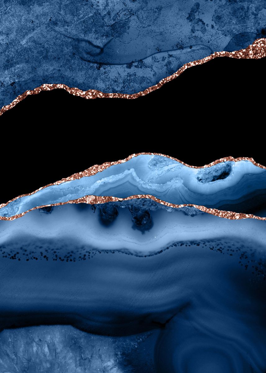 'Navy Rose Gold Agate 13' Poster, picture, metal print, paint by Aloke ...