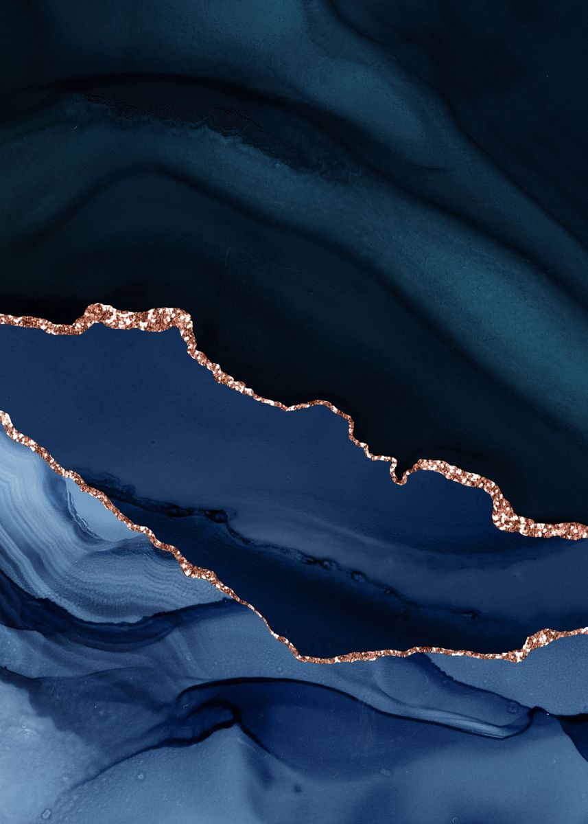 'Navy Rose Gold Agate 12' Poster, picture, metal print, paint by Aloke ...