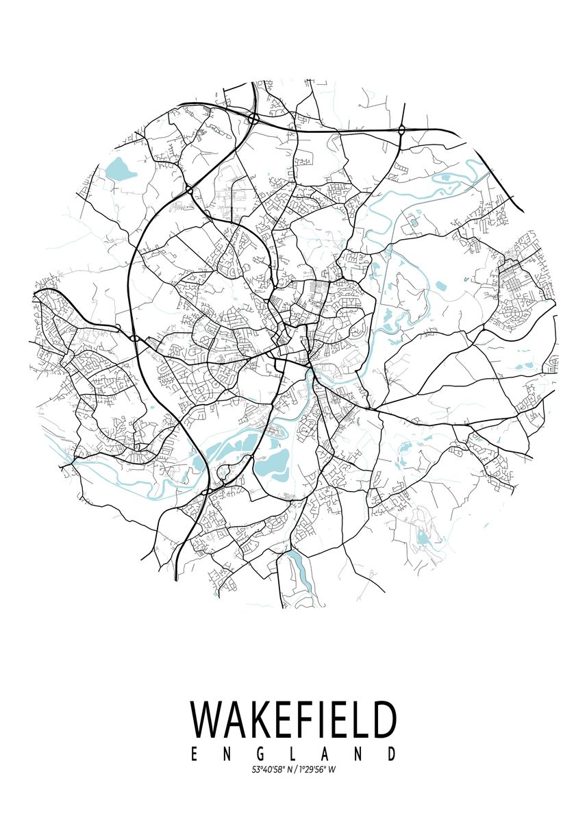 'Wakefield City Map Circle' Poster, picture, metal print, paint by ...