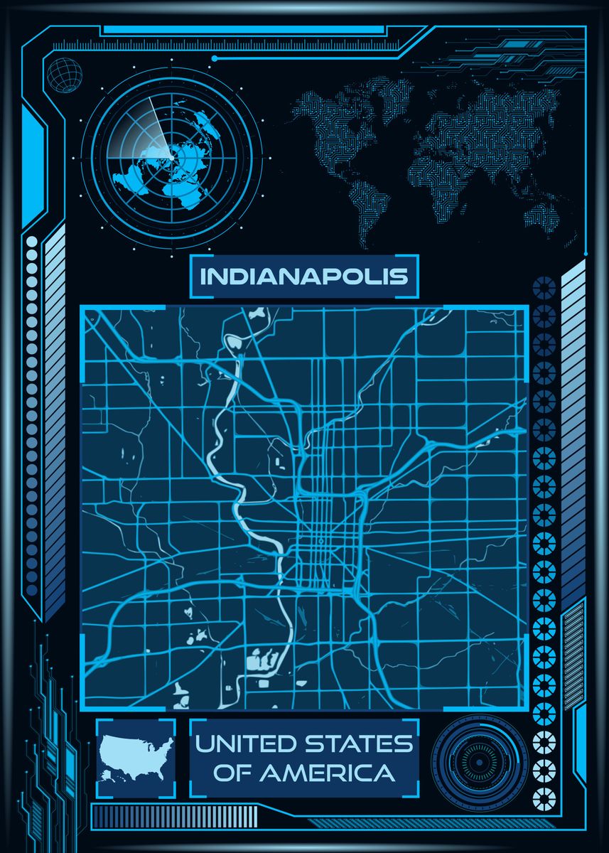 'INDIANAPOLIS MAP USA' Poster by Artistic Paradigms | Displate