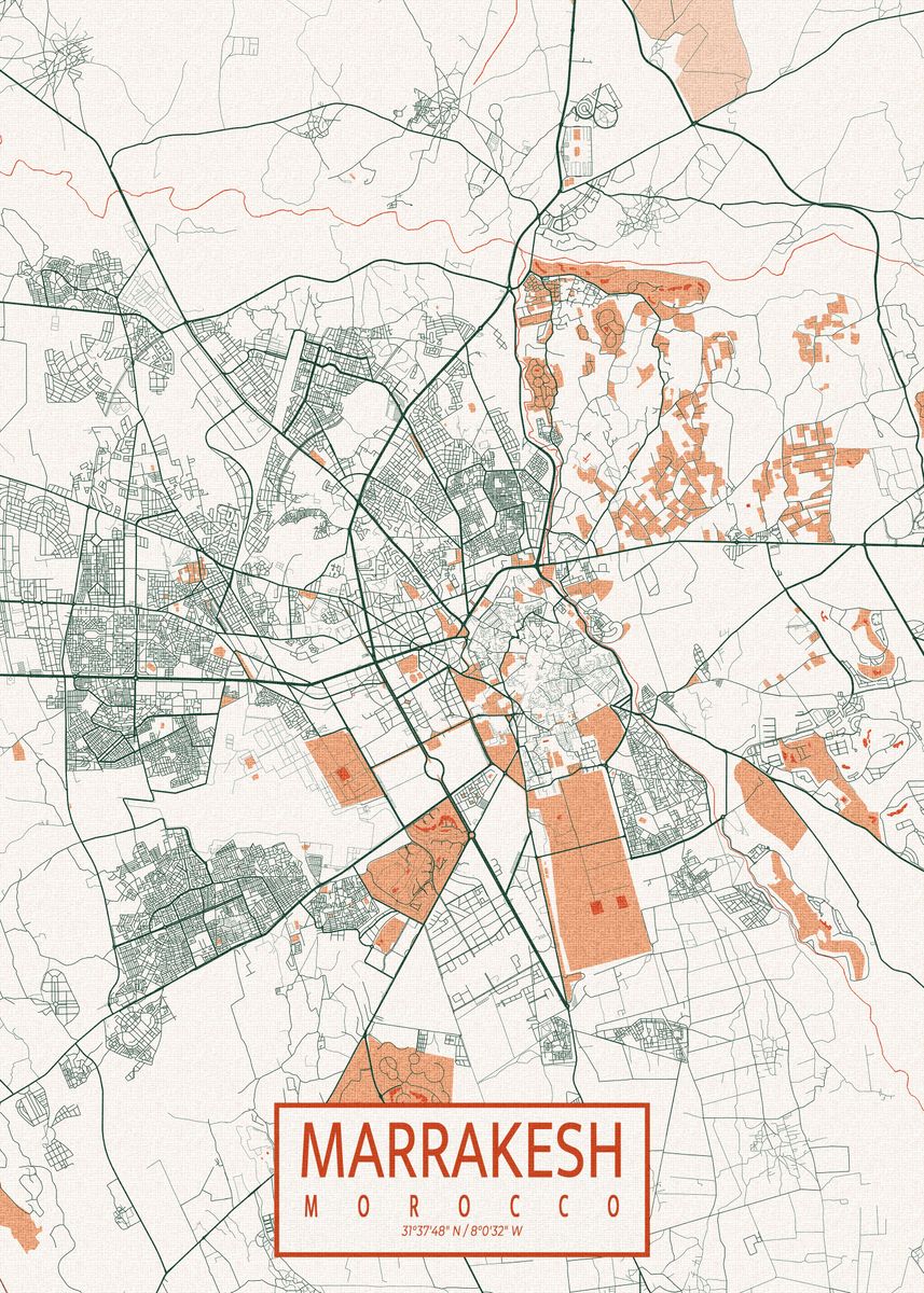 'Marrakesh Map Bohemian' Poster, picture, metal print, paint by deMAP ...