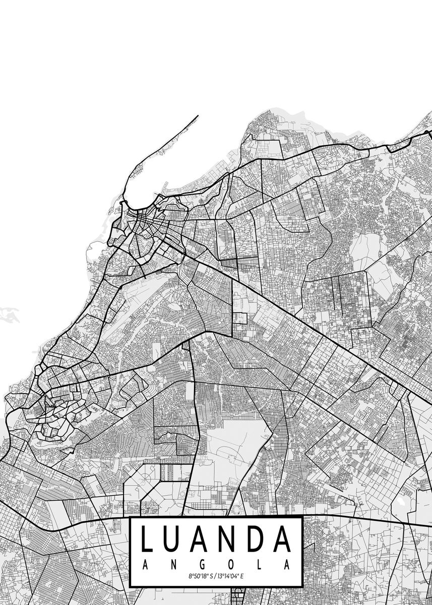 'Luanda City Map Light' Poster, picture, metal print, paint by deMAP ...