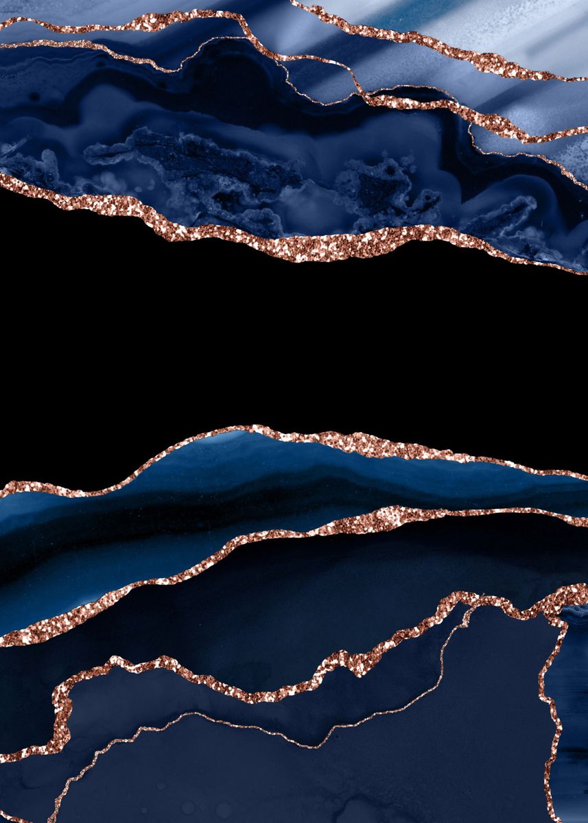 'Navy Rose Gold Agate 11' Poster, picture, metal print, paint by Aloke ...